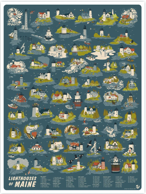 Lighthouses of Maine · 18"x24" · Jada Fitch, signed poster – Heritage ...